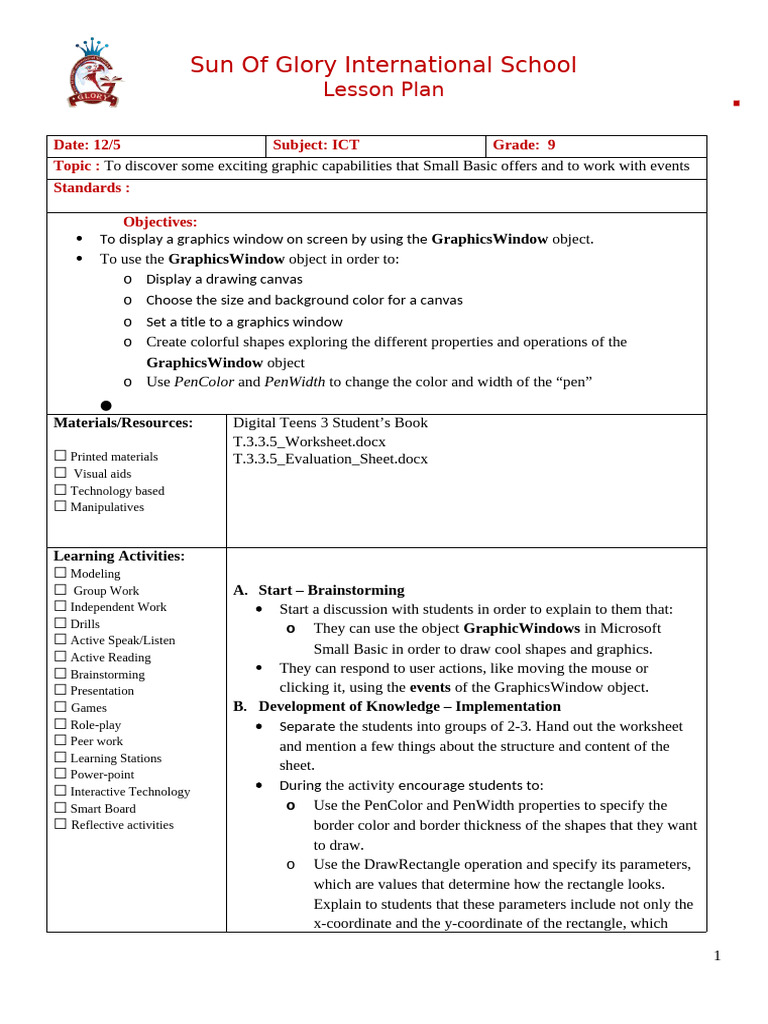 Lesson Plan 12-5 G9 | PDF | Graphics | Lesson Plan