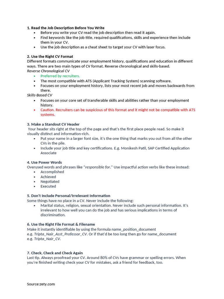 CV Writing | PDF