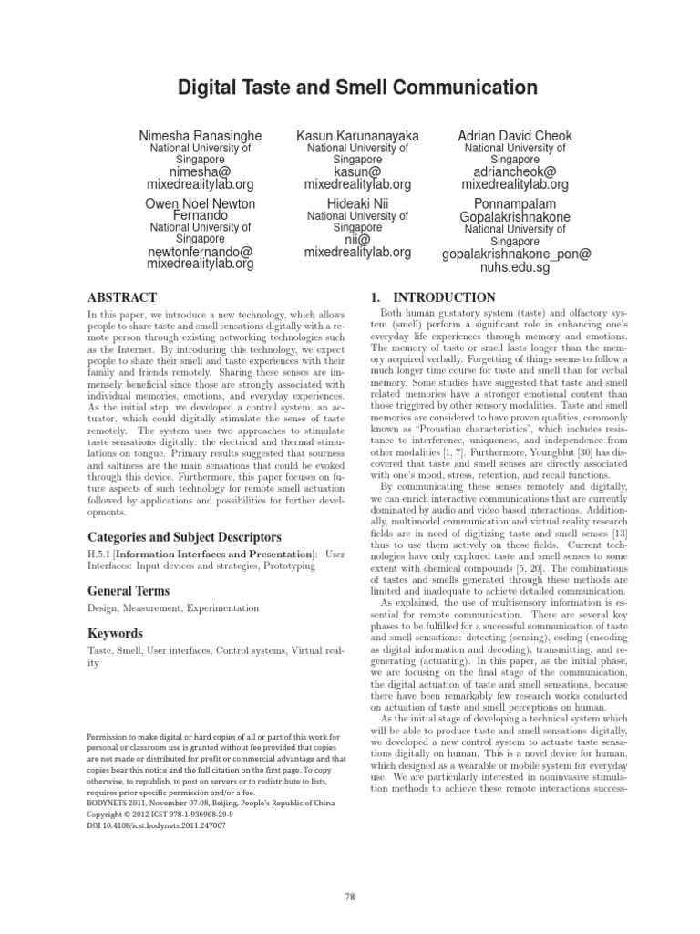 Digital Taste and Smell Sharing Technology | PDF | Senses | Taste