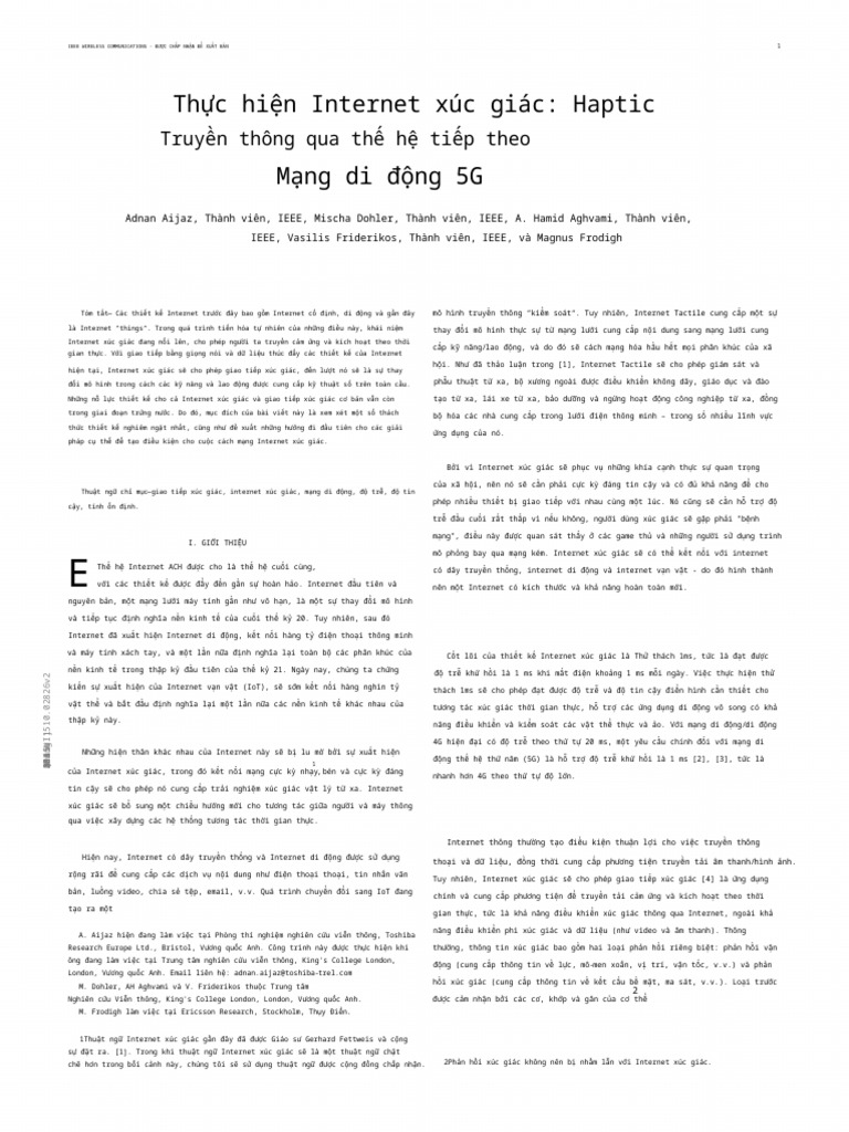Dịch Realizing the Tactile Internet Haptic communication over Next ...