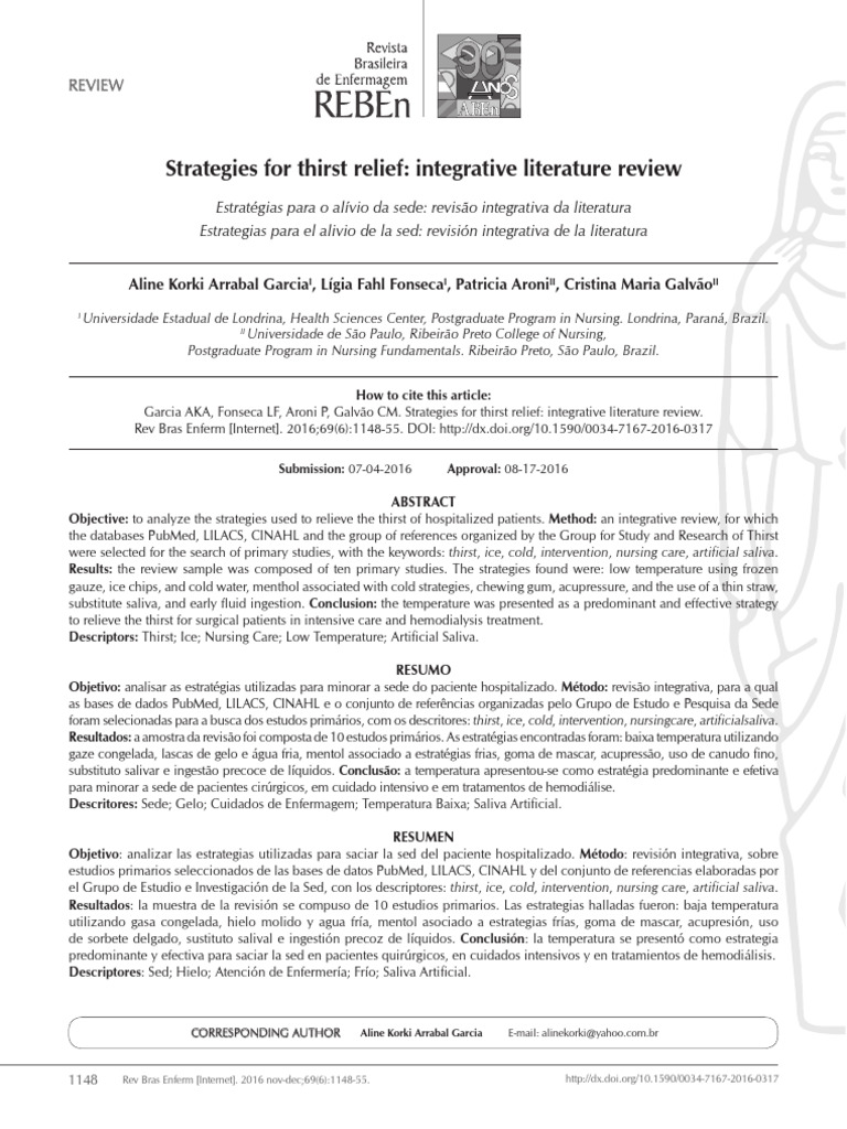 Strategies For Thirst Relief - Integrative Literature Review | PDF