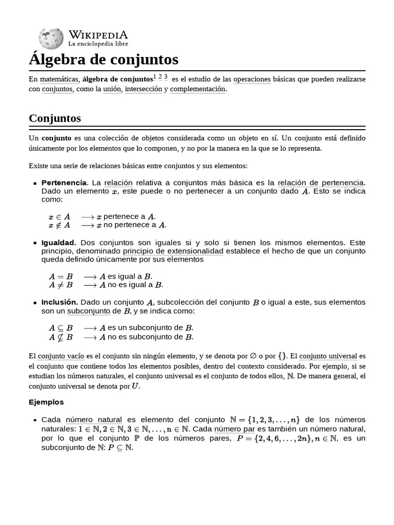 Álgebra de Conjuntos.(Wikipedia) | PDF | Conjunto (Matemáticas ...