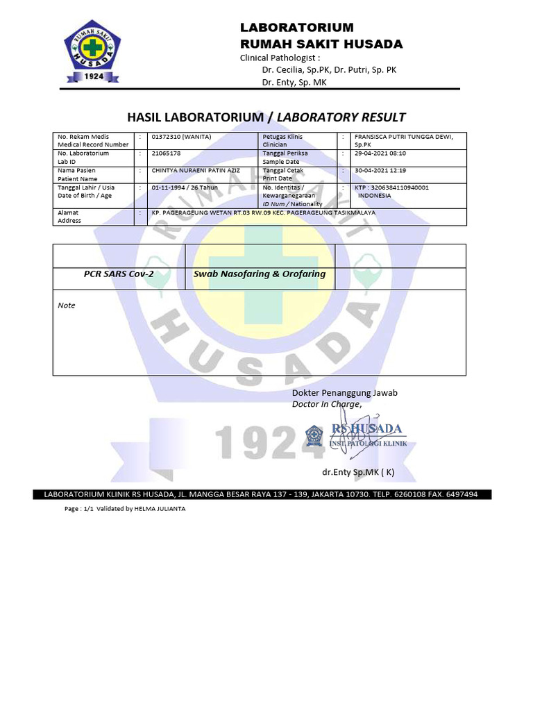 Chintya Hasil PCR Dan Suket Bilingual Temp | PDF