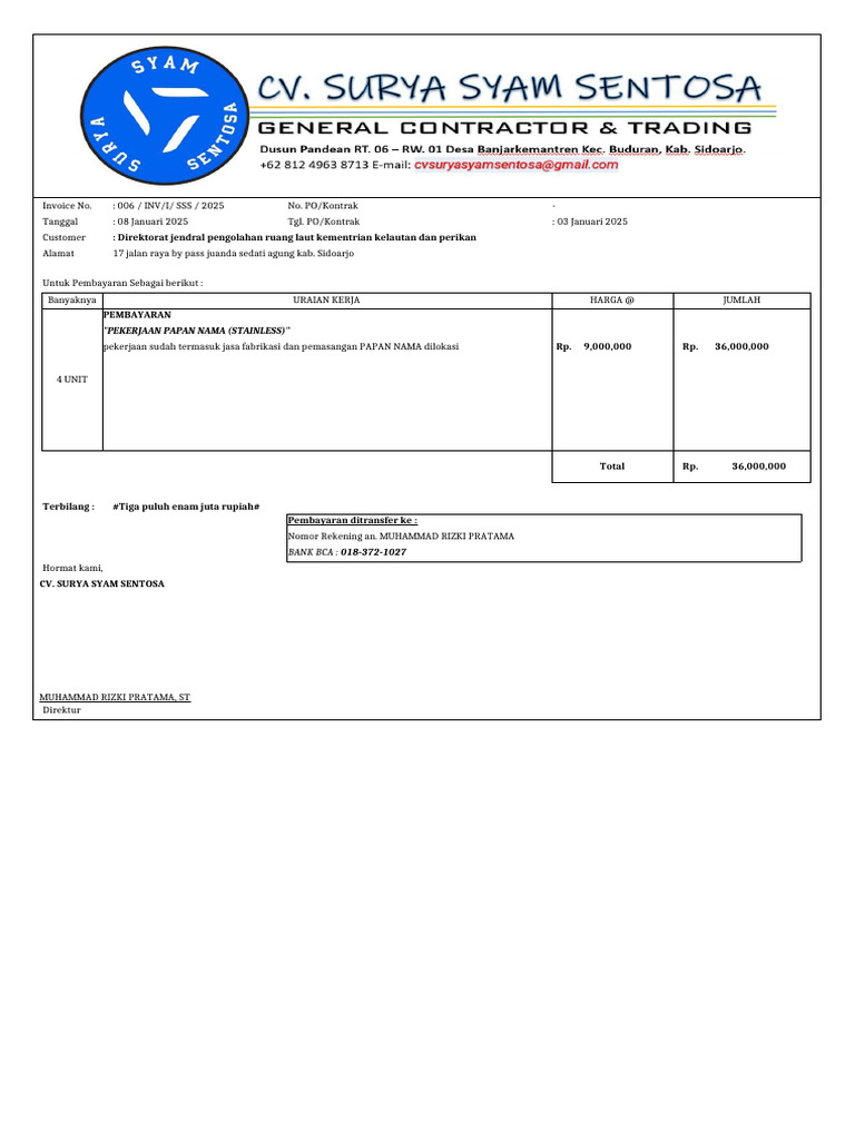 Contoh Invoice Jasa Konstruksi 2025 | PDF