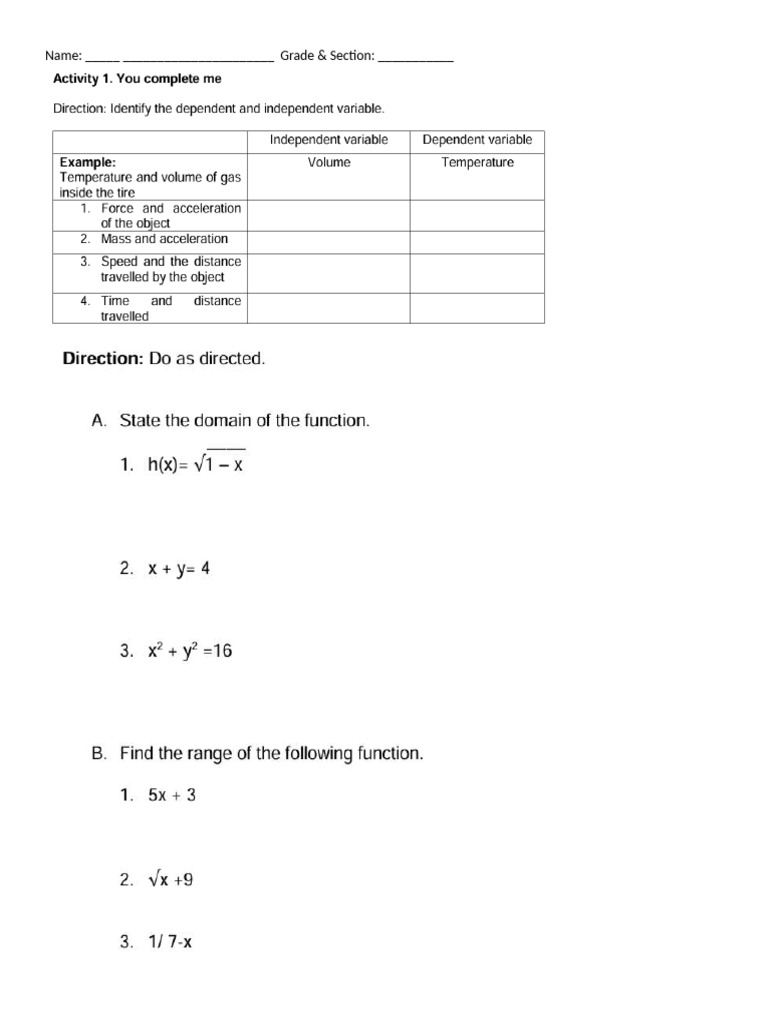 MATH 8 Worksheets Representations of Relations and Functions | PDF