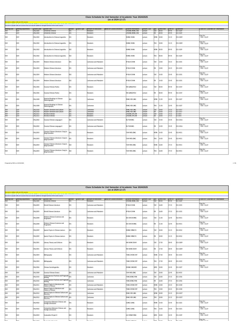 Class Schedules for 2nd Semester of Academic Year 2024-2025 (2024!12!17 ...