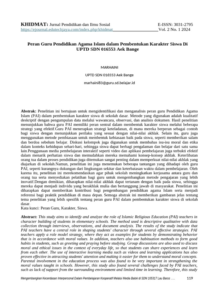 9Peran Guru Pendidikan Agama Islam dalam Pembentukan Karakter Siswa di Sekolah Dasar | PDF