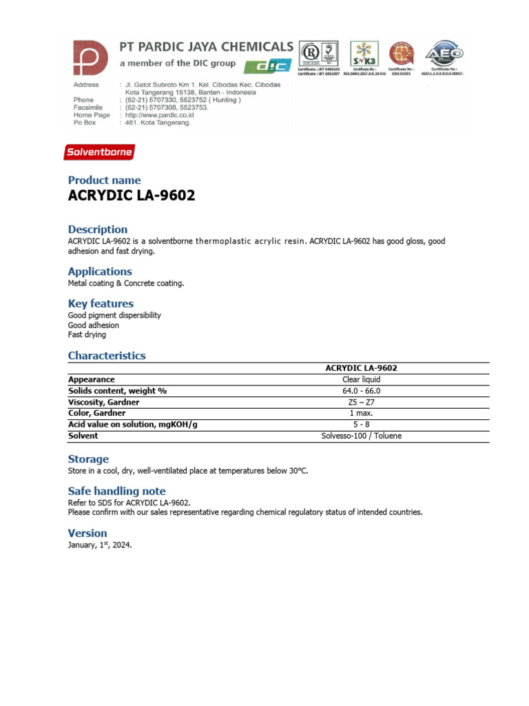Acrydic La 9602 Epoxy Coating Guide Pdf Materials Chemical Substances