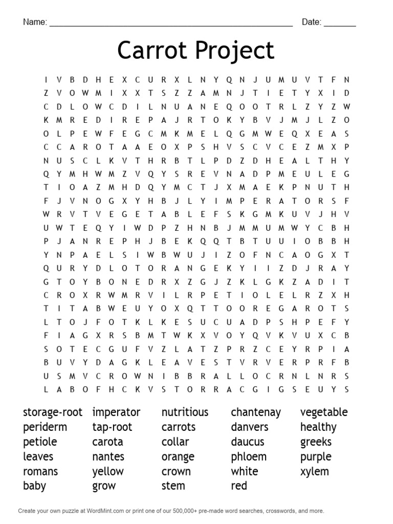 Carrot Project Word Search Puzzle | PDF | Puzzles | Botany