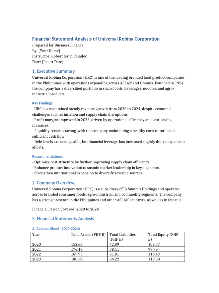 URC Financial Analysis Updated-2 | PDF | Balance Sheet | Financial ...