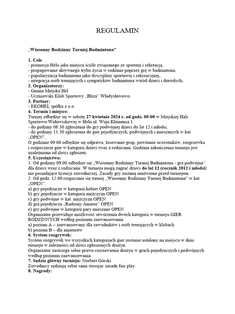 Regulamin | PDF