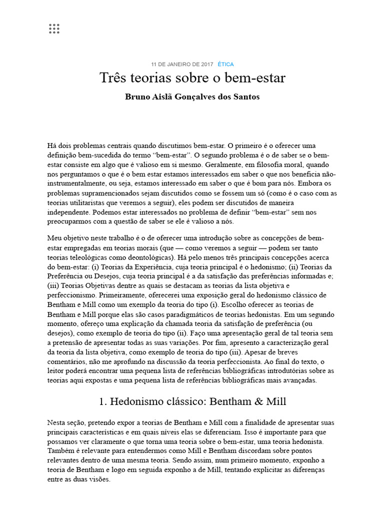 Tema 1 - Texto CObrigatório 4 - Três Teorias Sobre o Bem Estar | PDF | Bem-estar | Prazer