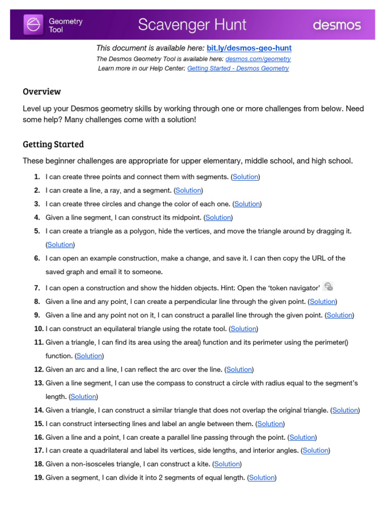 Desmos Geometry Scavenger Hunt | PDF | Triangle | Circle