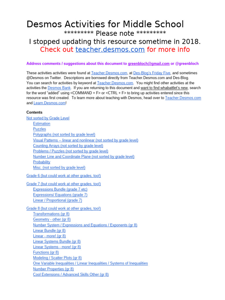 Desmos Activities For Middle School | PDF | Line (Geometry) | Equations