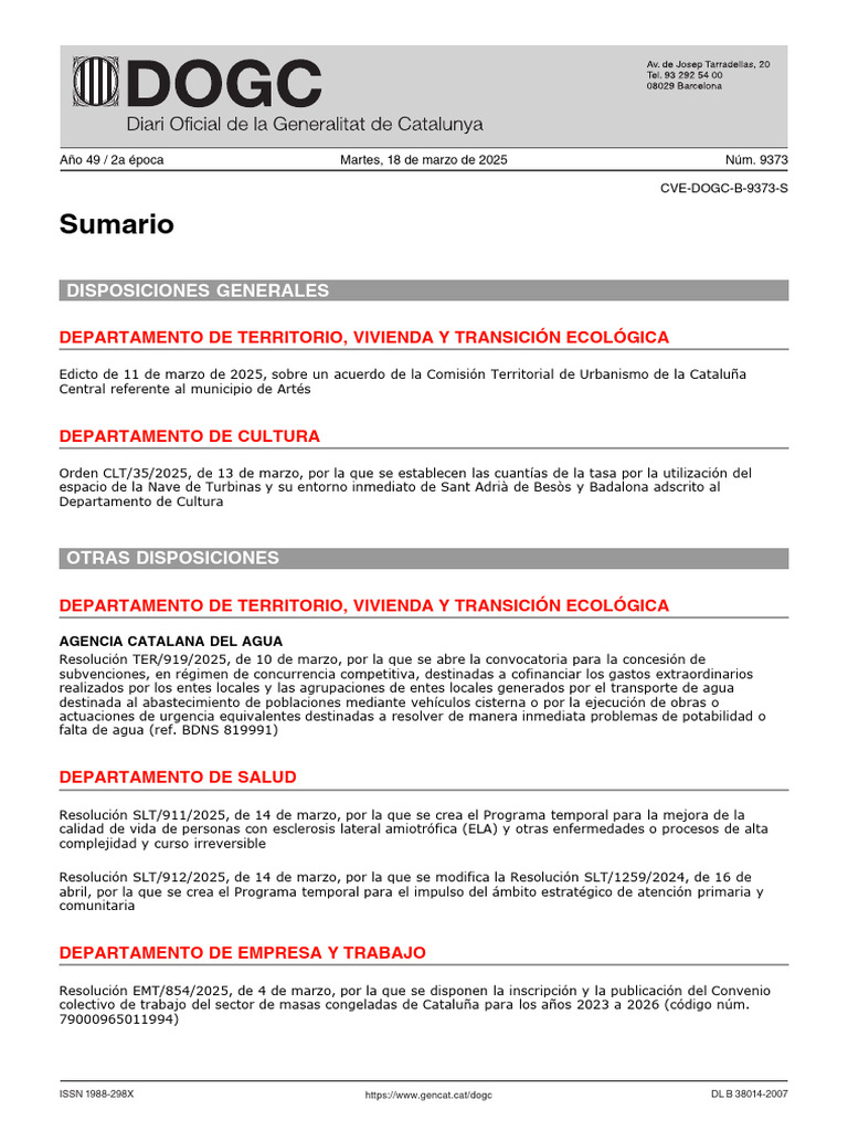 DOGC Núm. 9373 - 18.3.2025 | PDF | Cataluña | Gobierno local