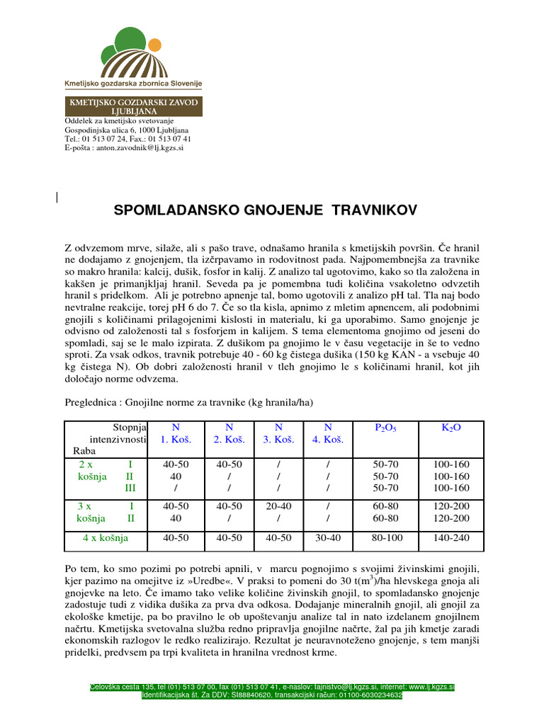 Spomladansko Gnojenje Travnikov - Tone | PDF