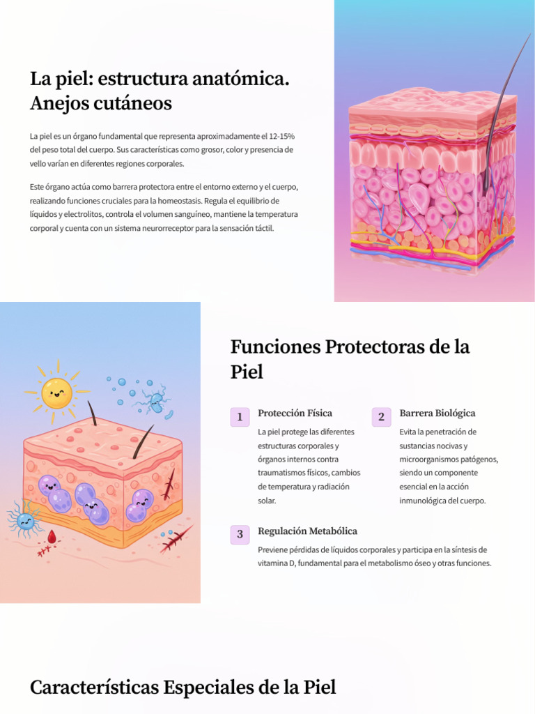 La Piel Estructura Anatomica Anejos Cutaneos | PDF | Piel | Epidermis