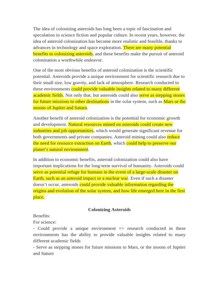 The Idea of Colonizing Asteroids Has Long Been A T | PDF | Space ...