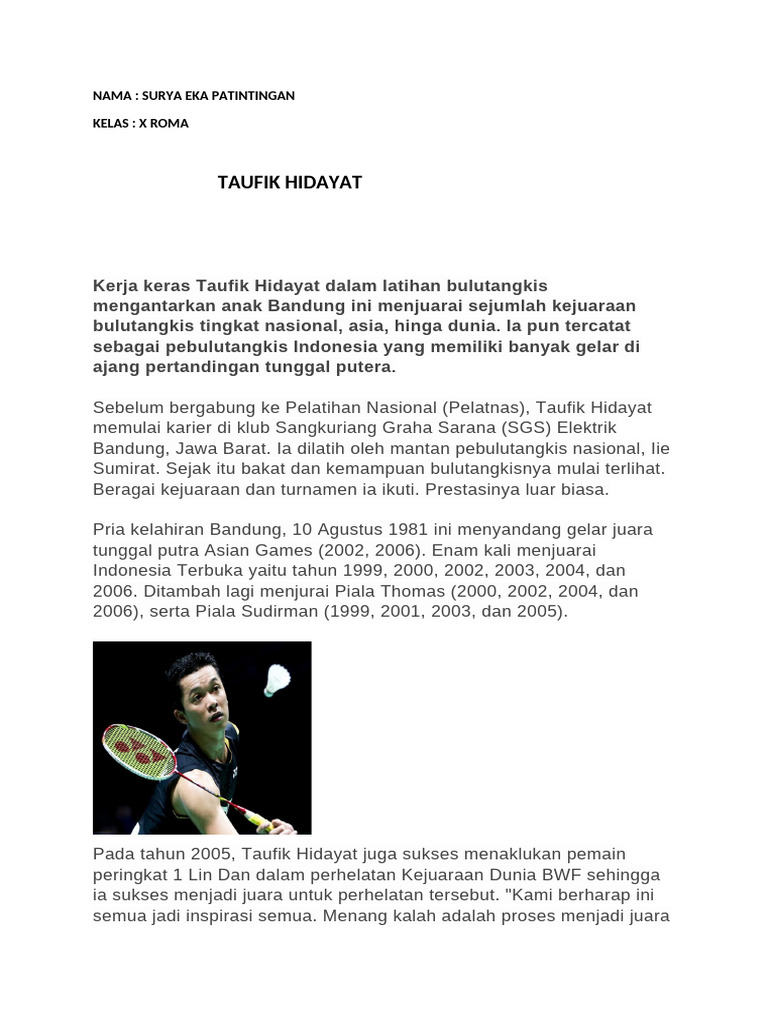 Taufik Hidayat: Legenda Bulutangkis Indonesia | PDF