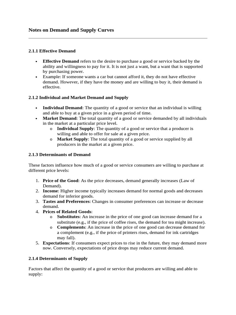 Notes On Demand and Supply Curves | PDF | Demand | Supply (Economics)