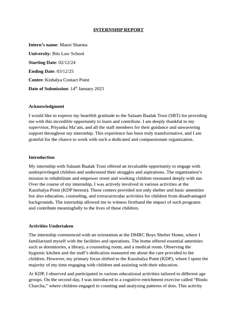 Internship Report Mansi Sharma | PDF | Learning