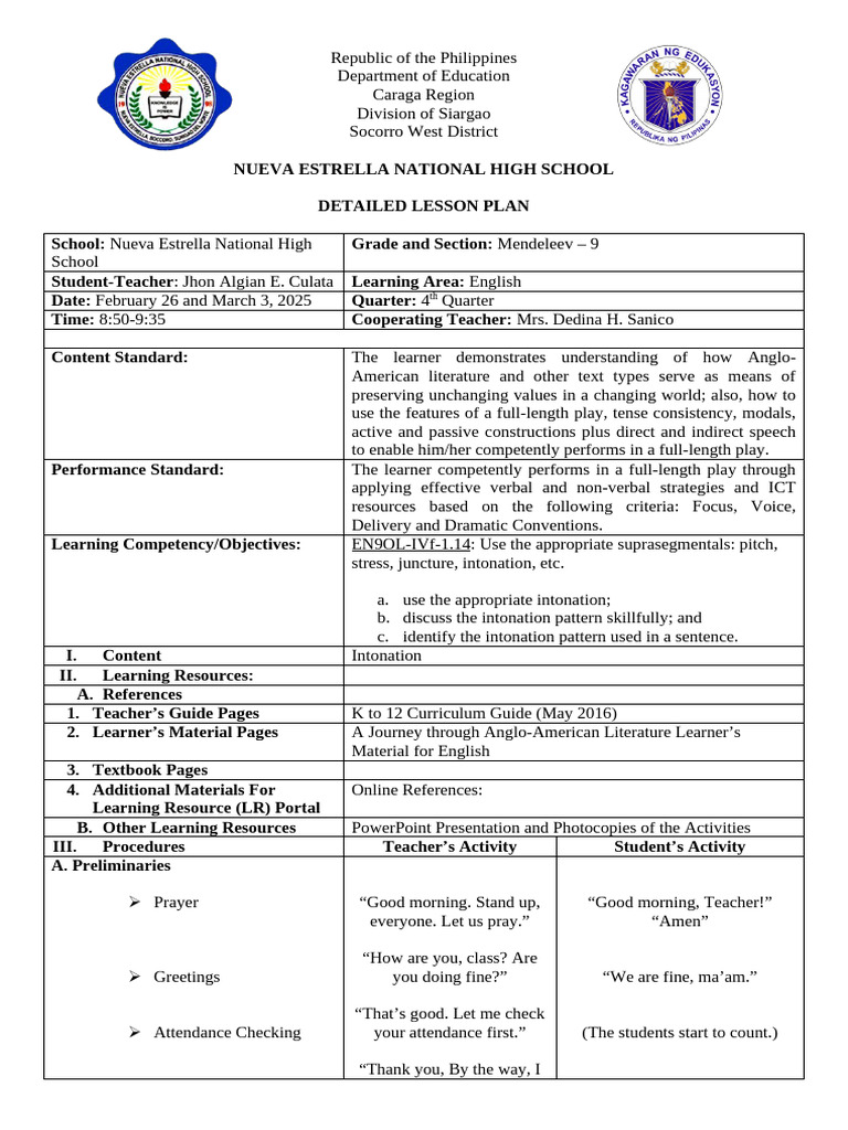 1lesson Plan English - INTONATION | PDF | Question | Learning