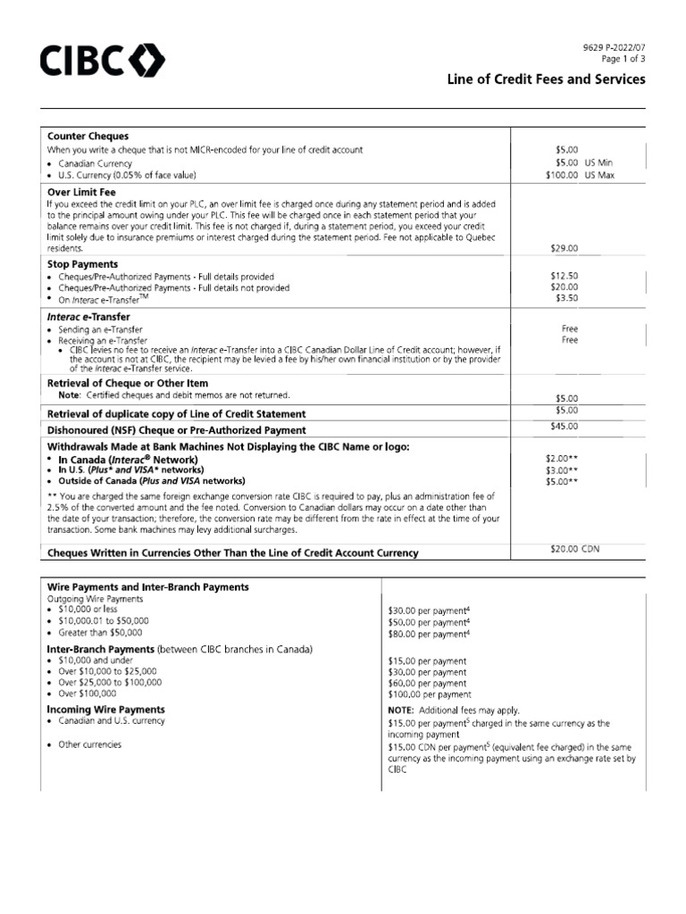 Line of Credit Fees and Services | PDF