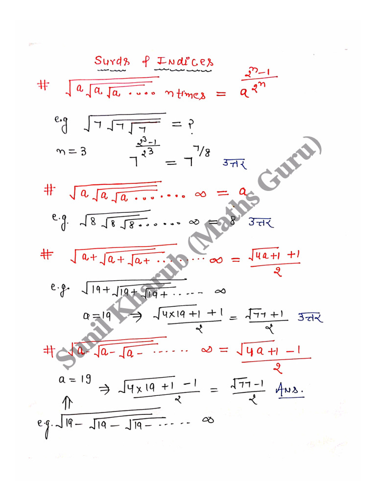 Surds and Indices Best Notes | PDF