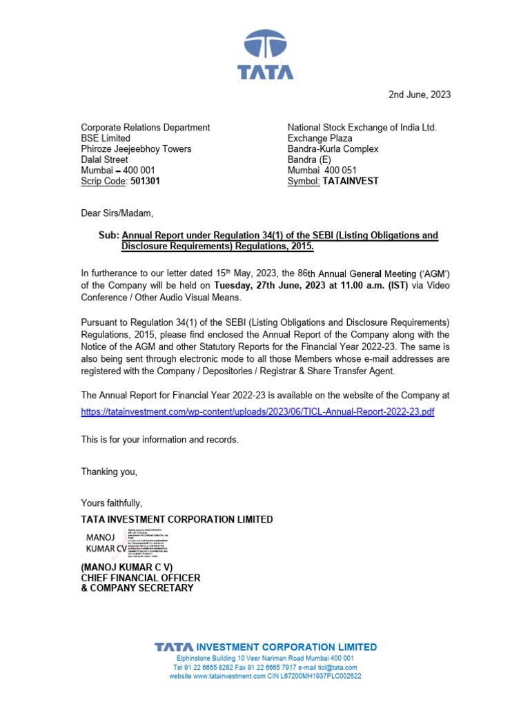 Tata Investment | PDF | Electronic Voting | Dividend