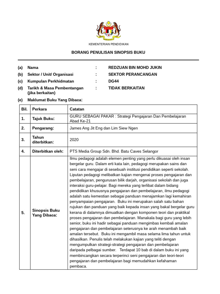 REDZUAN 1 Pelaporan - Pembacaan - Buku 2024 | PDF