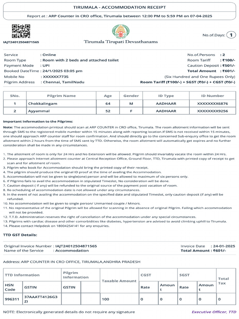 Accommodation Receipt | PDF