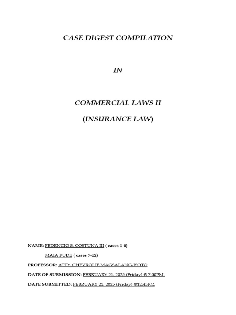 Insurance Law Case Digest Summary | PDF | Guarantee | Surety