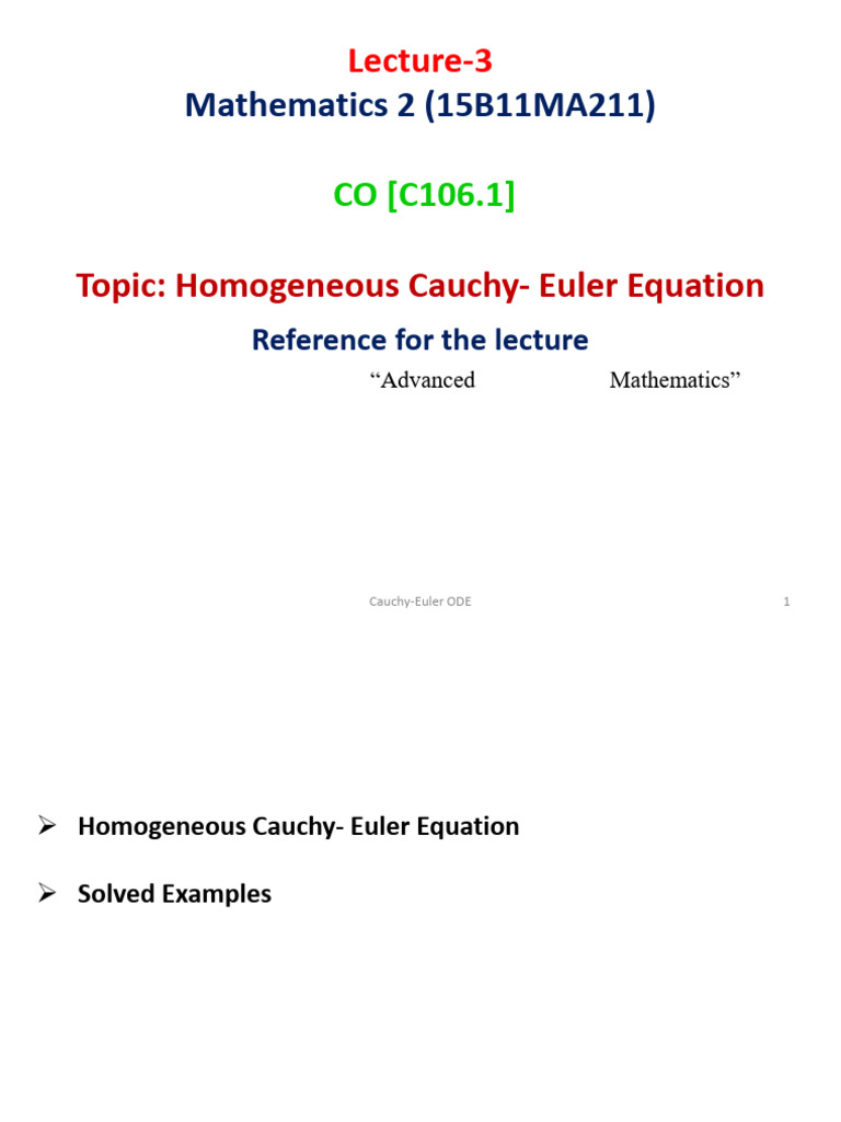 Maths 2 - L3 - Homogeneous Cauchy - Euler Equation | PDF | Ordinary Differential Equation ...