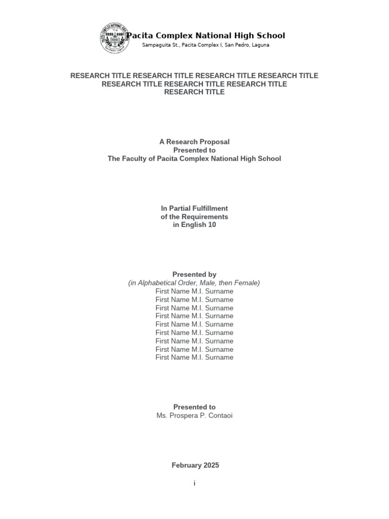 Research Proposal for English 10 | PDF | Methodology | Cognition