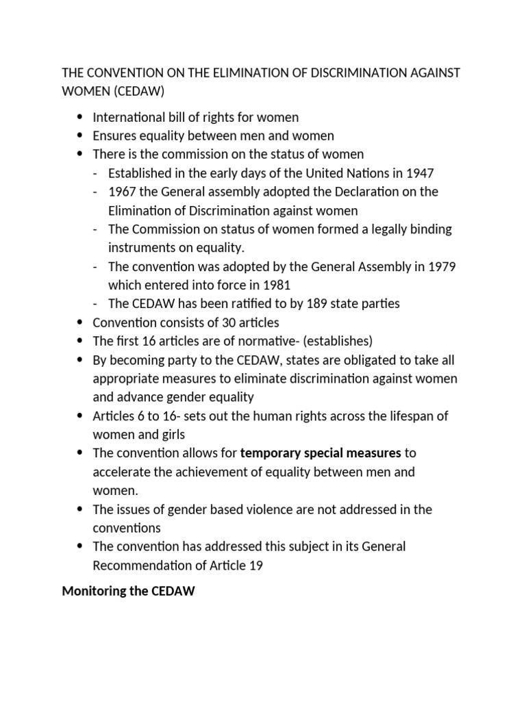 CEDAW: Women's Rights and Equality Framework | PDF | Convention On The ...