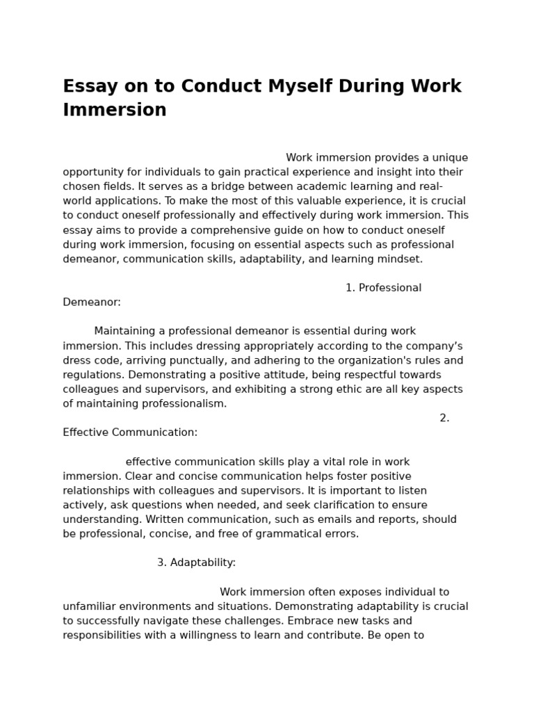 Conducting Yourself in Work Immersion | PDF | Mindset | Learning