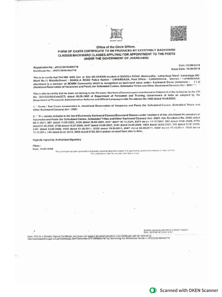 Caste Certificate Adil | PDF