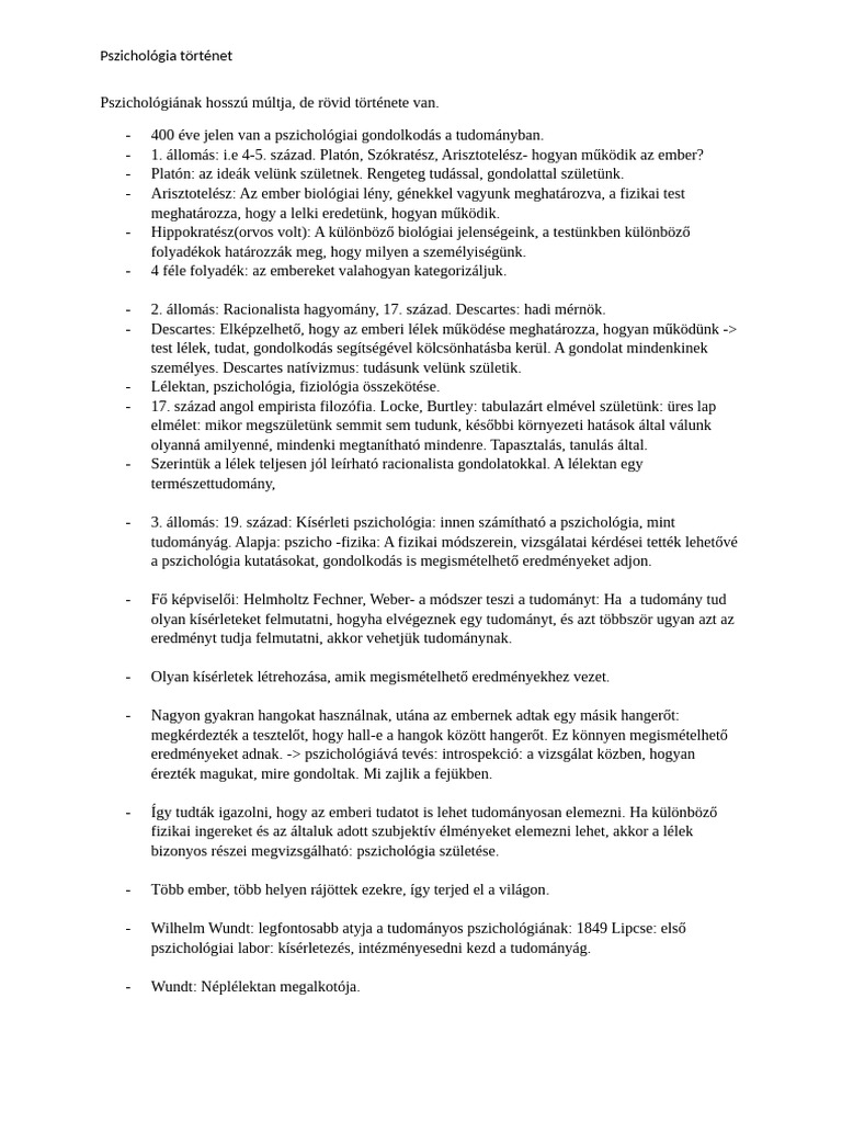 Pszichológia Rövid Története | PDF
