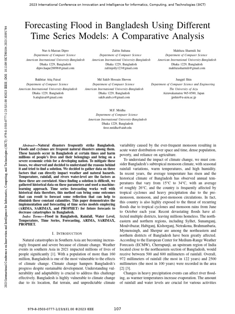 Forecasting Flood in Bangladesh Using Different Time Series Models A Comparative Analysis | PDF ...