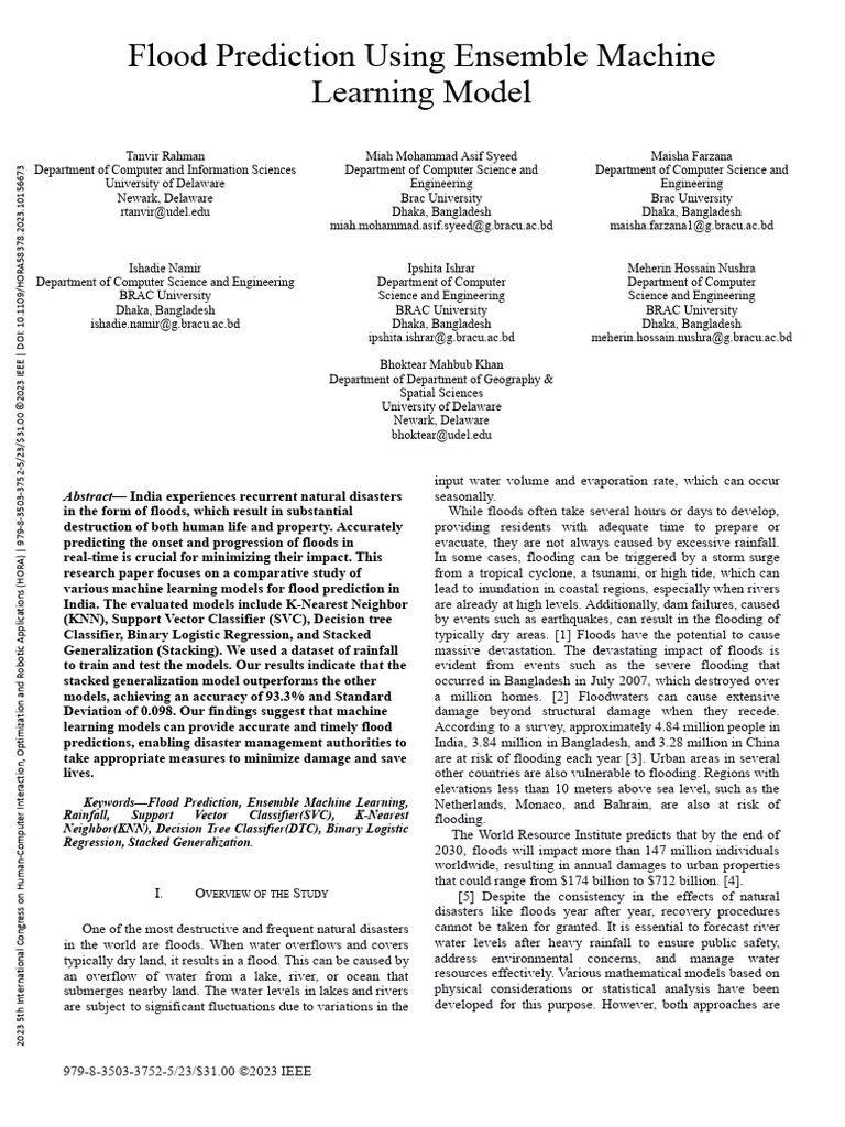 Flood Prediction Using Ensemble Machine Learning Model | PDF | Logistic Regression | Linear ...