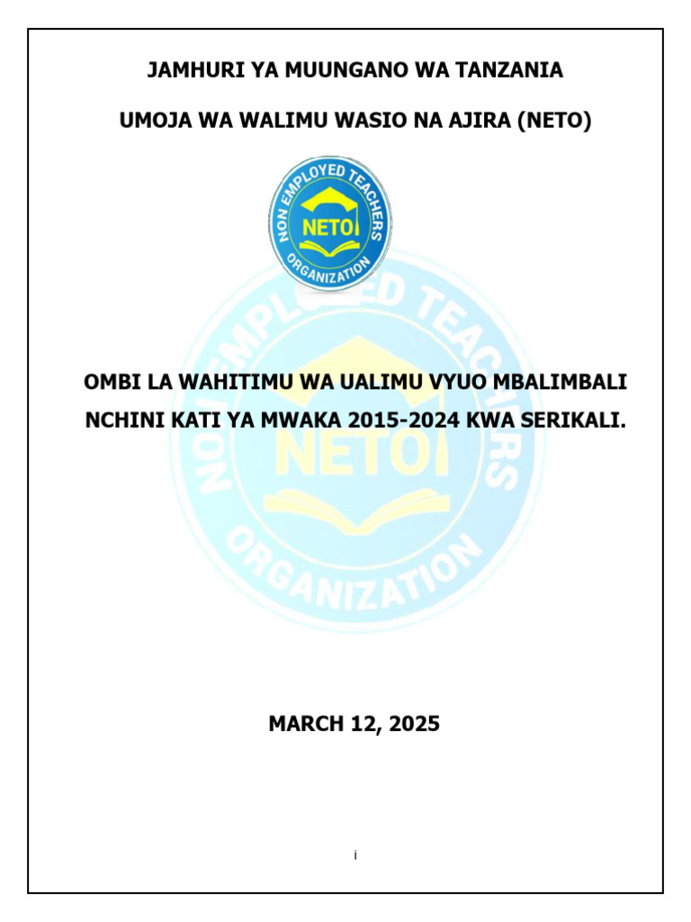 Waraka Wa Walimu Wasio Na Ajira Revised Final | PDF