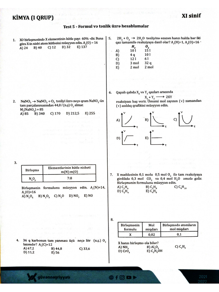 1-Ci Qrup. Quiz 5. Formul VƏ Tənlik Üzrə Hesablamalar. | PDF