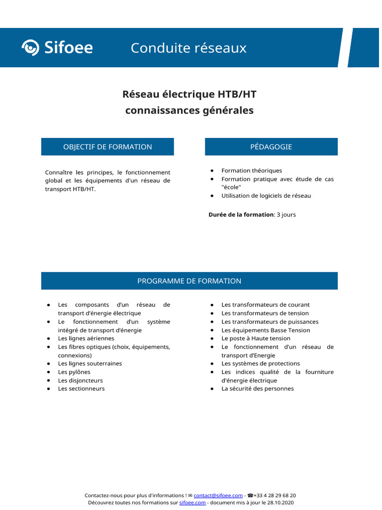 Formation sur le réseau électrique HTB/HT | PDF