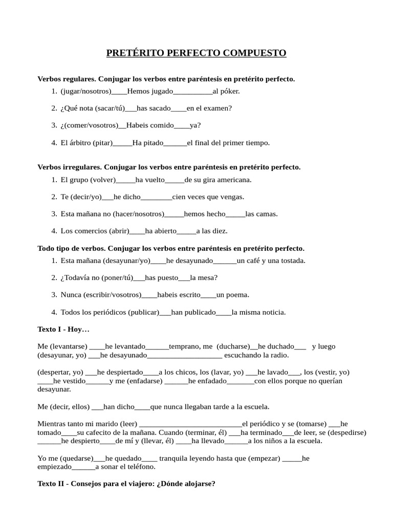 6 - Pretérito Perfecto Compuesto | PDF | Verbo