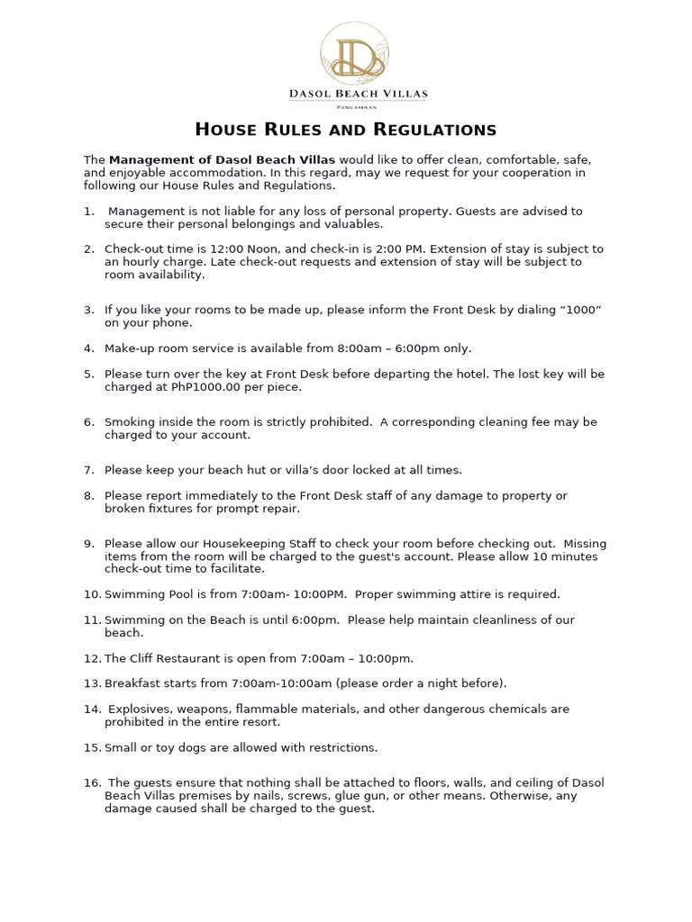 House Rules and Regulations (5) | PDF