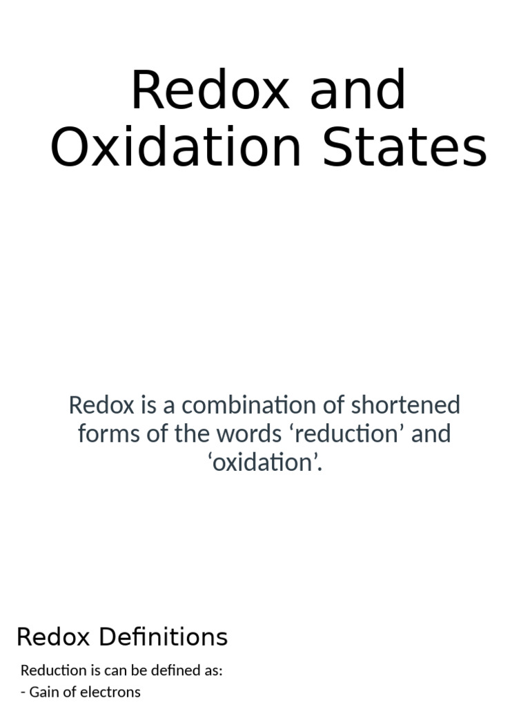 Redox and Oxidation States | PDF | Redox | Molecules