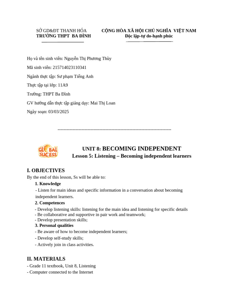 Giáo Án 11 Unit 8 - Lesson 2 Language | PDF | Reading Comprehension | Communication