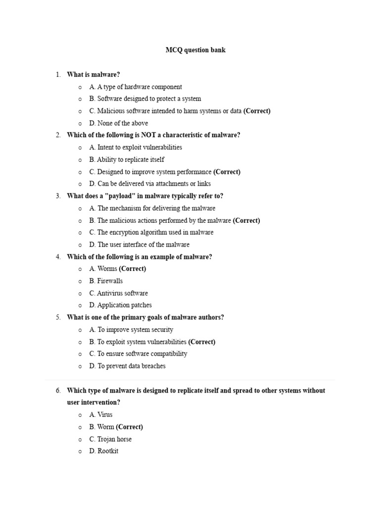 MCQ Question Bank Malware | PDF | Malware | Computer Virus