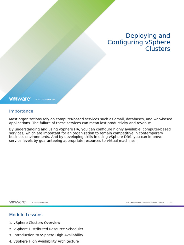 Module 9. Deploying and Configuring VSphere Clusters | PDF | Virtual ...