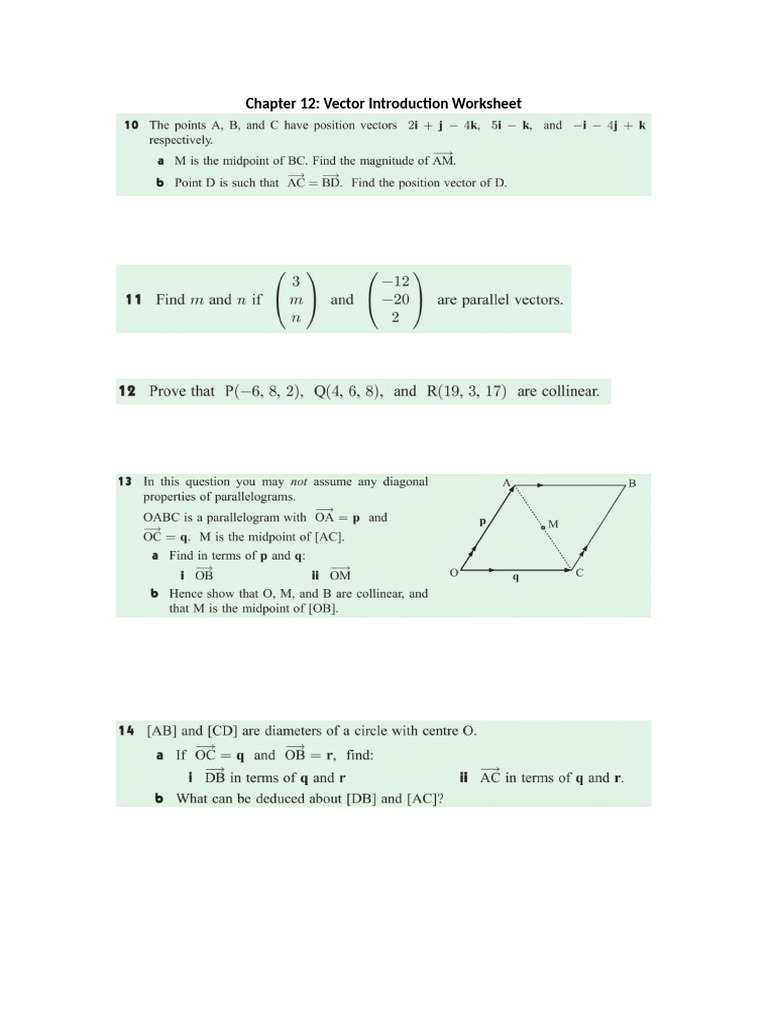 Chapter 12 - Vector Introduction Worksheet | PDF